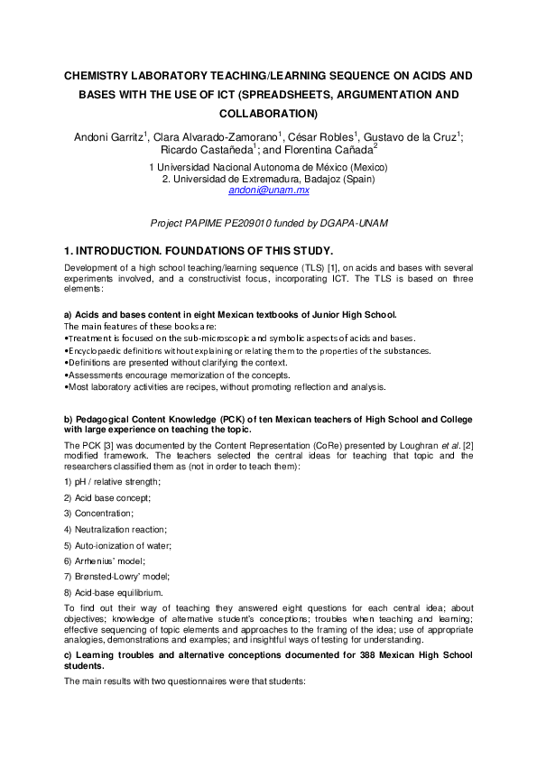 (PDF) Laboratory Teaching / Learning Sequence on Acids and Bases with ...