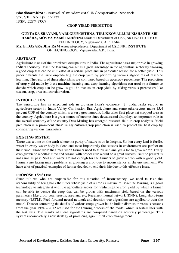 Pdf Crop Yield Predictor