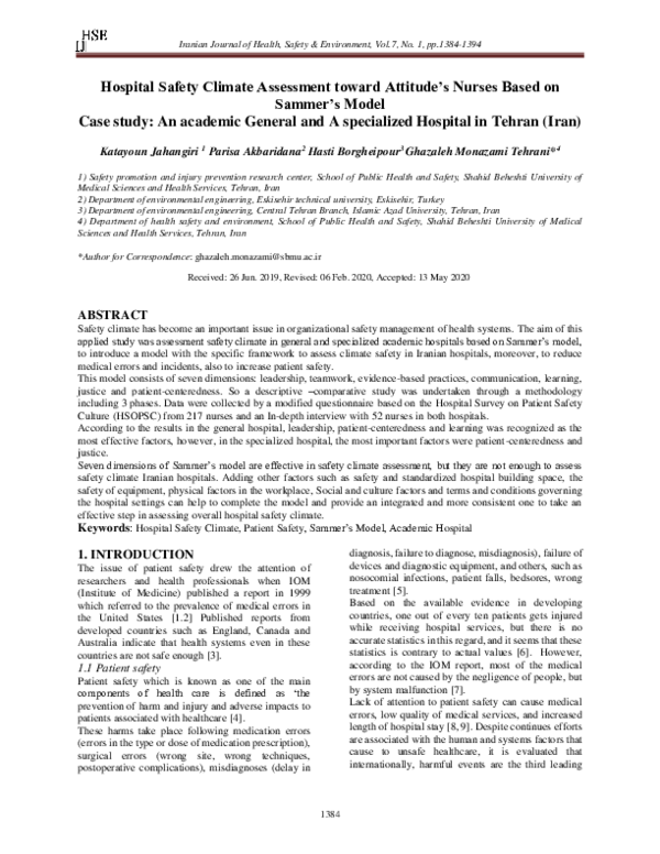 (PDF) Hospital Safety Climate Assessment toward Attitude's Nurses Based ...