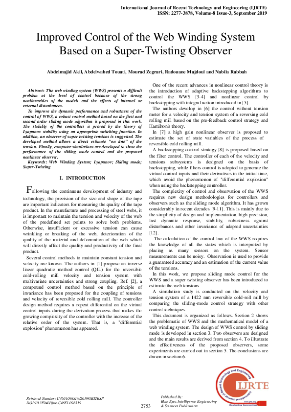 (PDF) Improved Control of the Web Winding System Based on a Super-Twisting Observer | Radouane ...