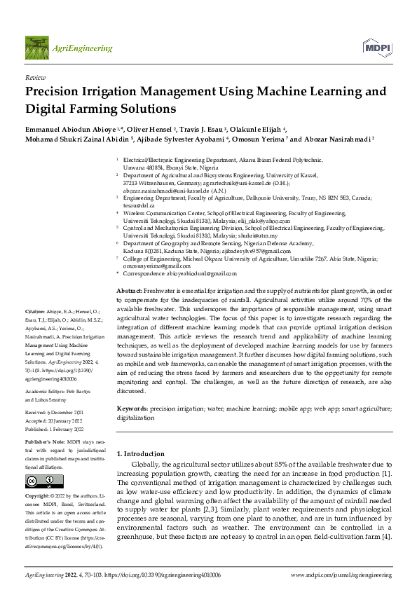 (PDF) Precision Irrigation Management Using Machine Learning and Digital Farming Solutions