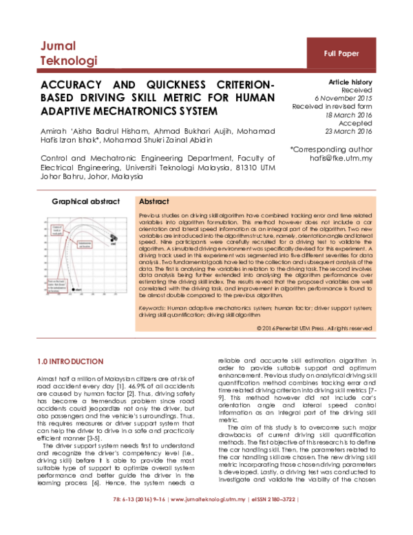 (PDF) Accuracy and Quickness Criterion-Based Driving Skill Metric for ...
