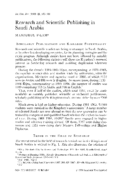 (PDF) Research and scientific publishing in Saudi Arabia
