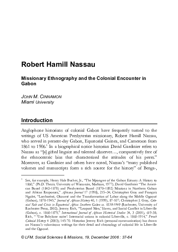 (PDF) Robert Hamill Nassau: Missionary Ethnography and the Colonial ...