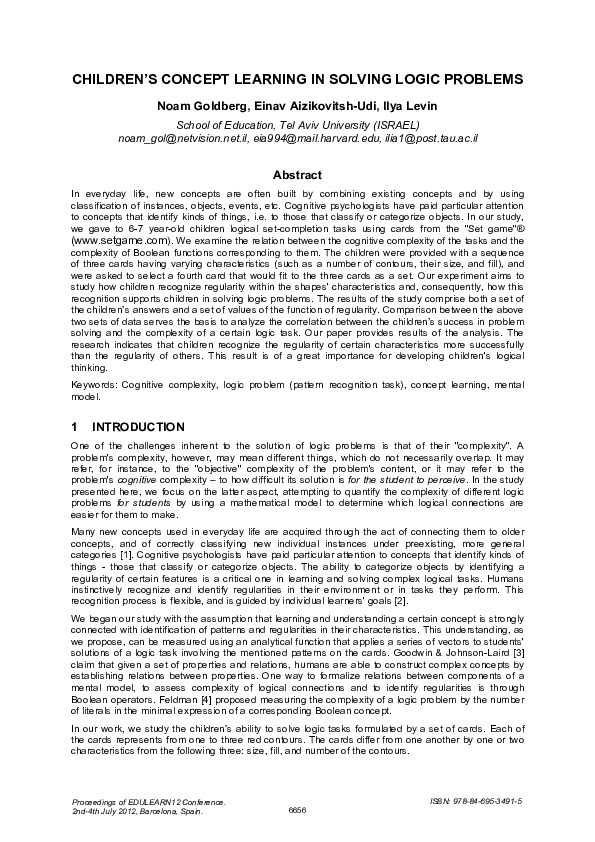 (PDF) Children’s Concept Learning in Solving Logic Problems