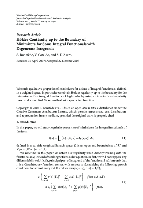 (PDF) Hölder Continuity up to the Boundary of Minimizers for Some Integral Functionals with ...