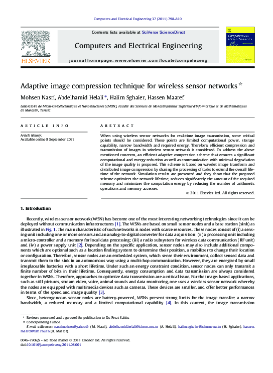 Pdf Adaptive Image Compression Technique For Wireless Sensor Networks