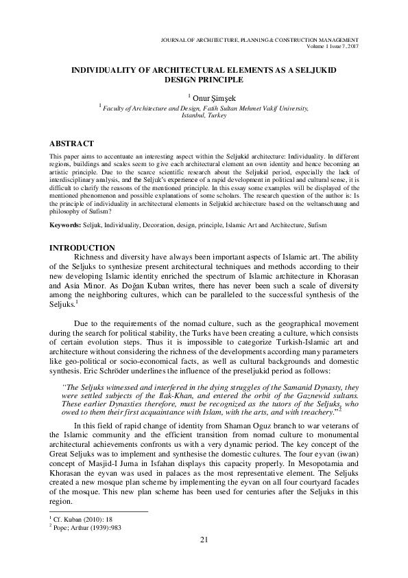 (PDF) Individuality of Architectural Elements as a Seljukid Design ...