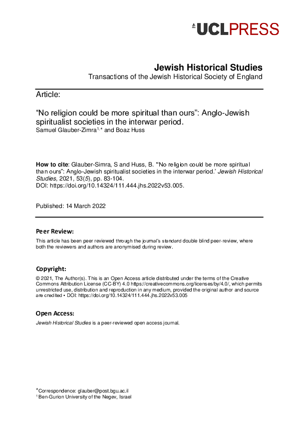 (PDF) "'No religion could be more spiritual than ours': Anglo-Jewish ...