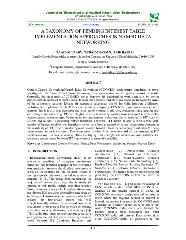 (PDF) A Taxonomy of Pending Interest Table Implementation Approaches in Named Data Networking