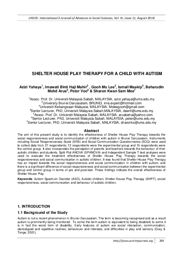 (PDF) Shelter House Play Therapy for a Child with Autism