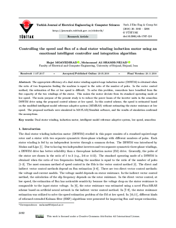 (PDF) Controlling the speed and flux of a dual stator winding induction motor using an emotional ...