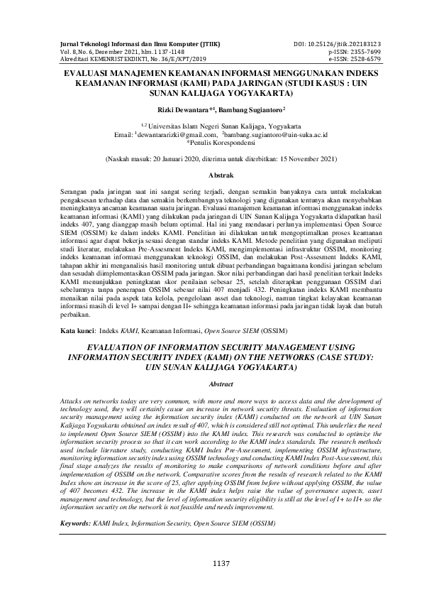 (PDF) Evaluasi Manajemen Keamanan Informasi Menggunakan Indeks Keamanan Informasi (KAMI) pada ...