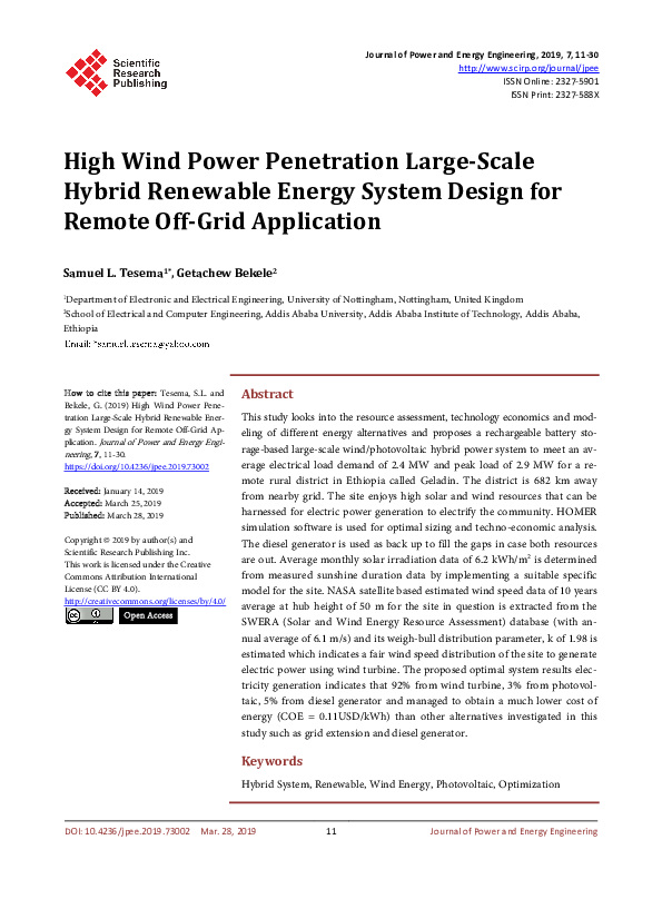 (PDF) High Wind Power Penetration Large-Scale Hybrid Renewable Energy System Design for Remote ...