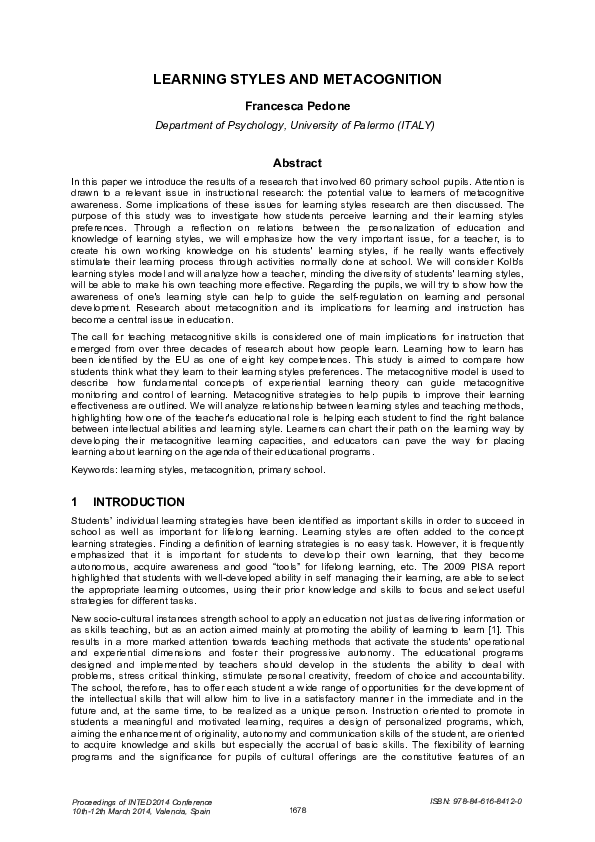 (PDF) Learning Styles and Metacognition