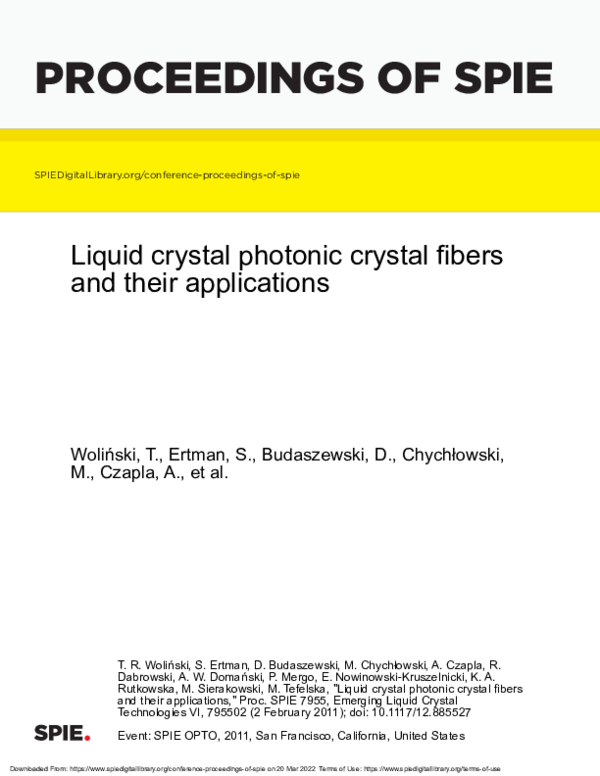 (PDF) Liquid crystal photonic crystal fibers and their applications