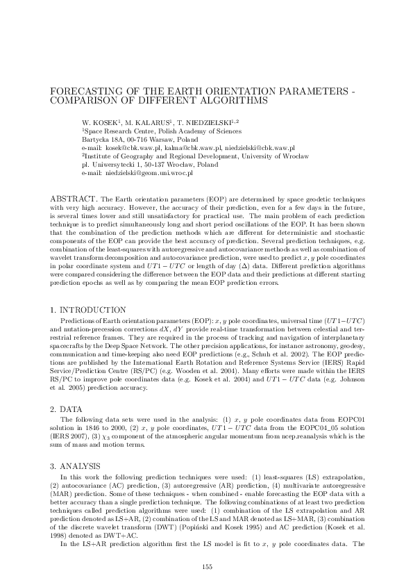 Pdf Forecasting Of The Earth Orientation Parameters Comparison Of Different Algorithms