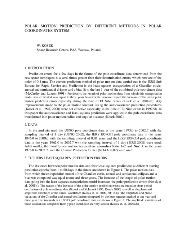 Pdf Polar Motion Prediction By Different Methods In Polar Coordinates System