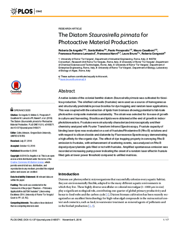 (PDF) The Diatom Staurosirella pinnata for Photoactive Material Production