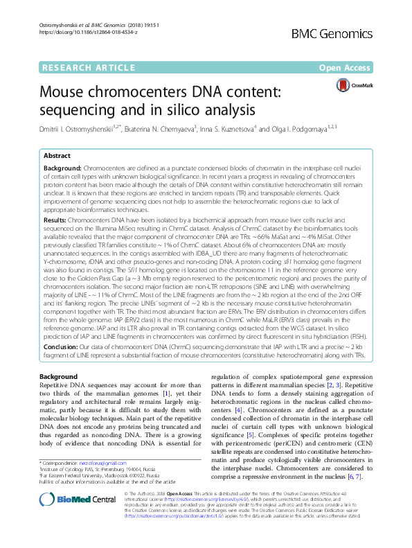 (PDF) Mouse chromocenters DNA content: sequencing and in silico analysis