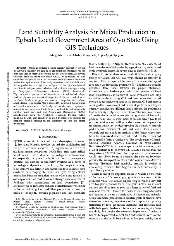 Land Suitability Analysis for Maize Production in Egbeda Local ...