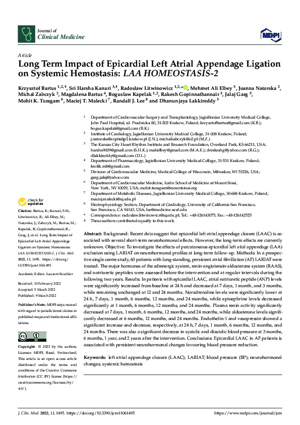 (PDF) Long Term Impact of Epicardial Left Atrial Appendage Ligation on ...
