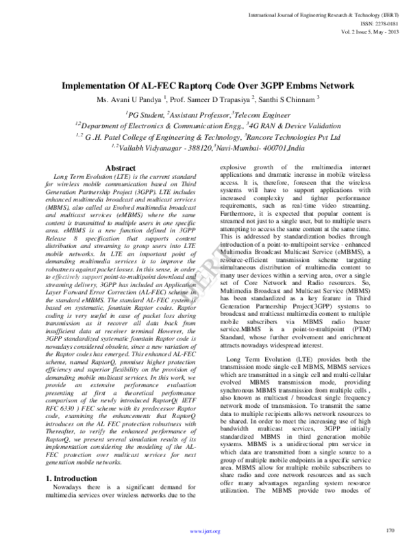 (PDF) Implementation Of AL-FEC Raptorq Code Over 3GPP Embms Network