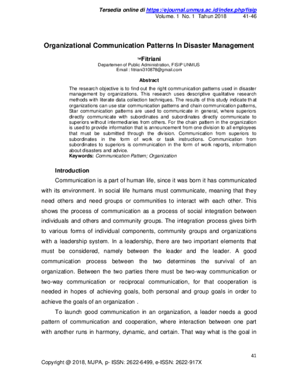 (PDF) Organizational Communication Patterns In Disaster Management