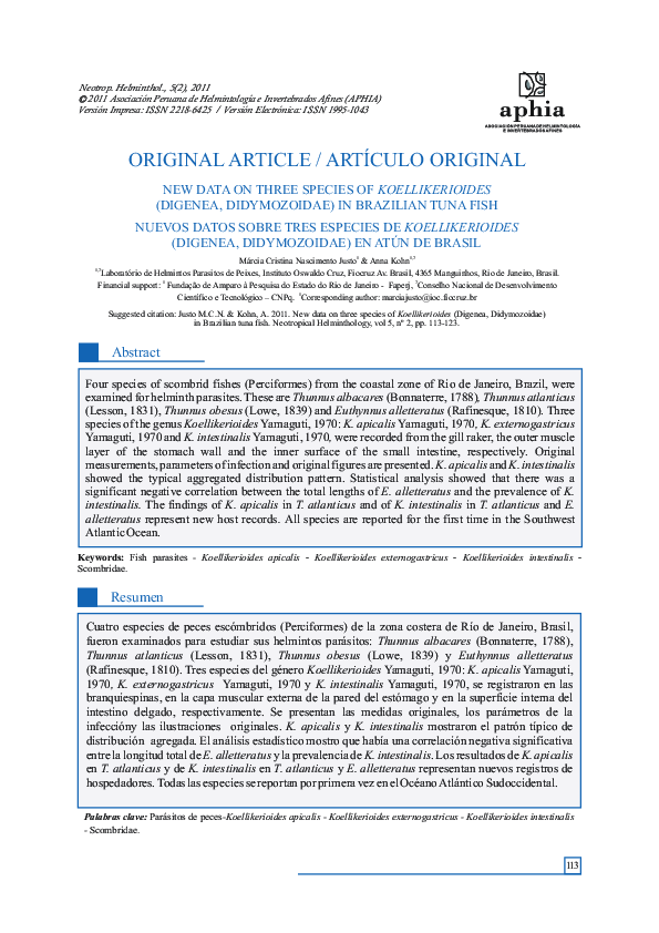 (PDF) New data on three species of Koellikerioides (Digenea ...