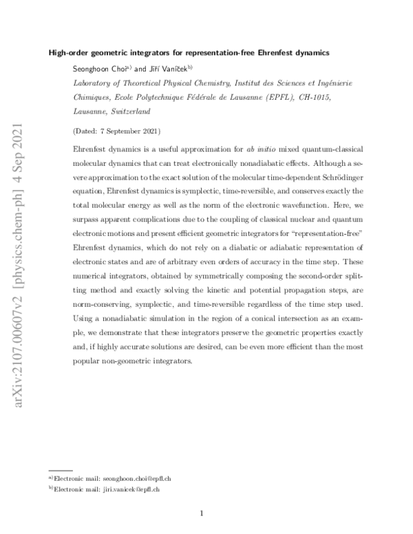 (PDF) High-order geometric integrators for Ehrenfest dynamics
