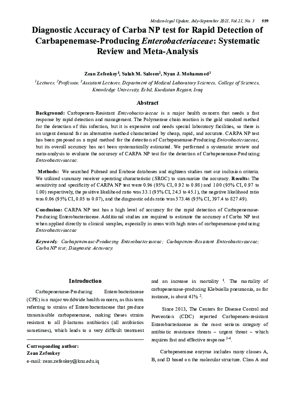 (PDF) Diagnostic Accuracy of Carba NP test for Rapid Detection of ...