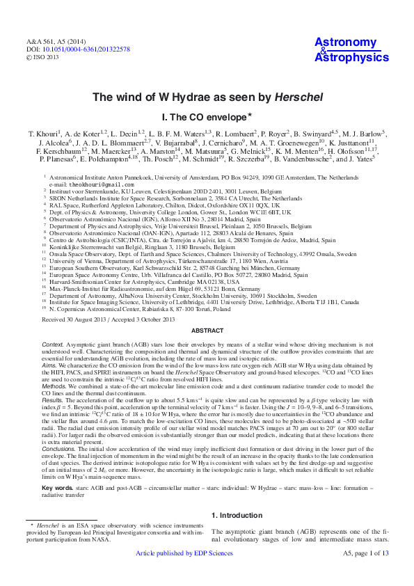 (PDF) The wind of W Hydrae as seen byHerschel