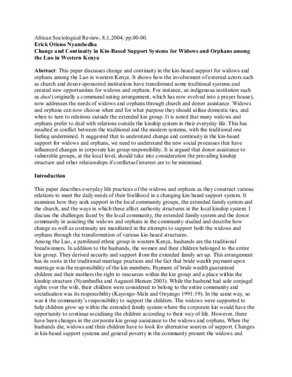 (PDF) Change and continuity in kin-based support systems for widows and ...