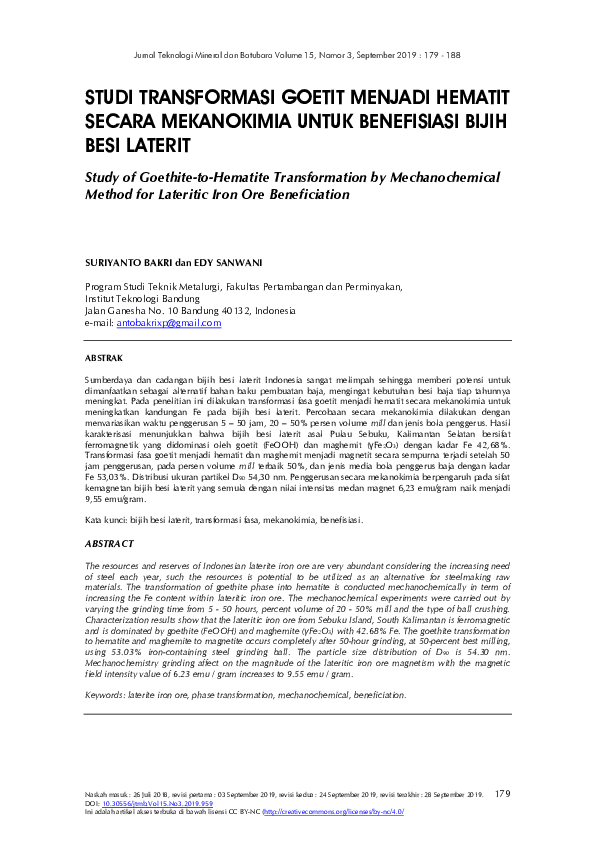 (PDF) Studi transformasi goetit menjadi hematit secara mekanokimia ...