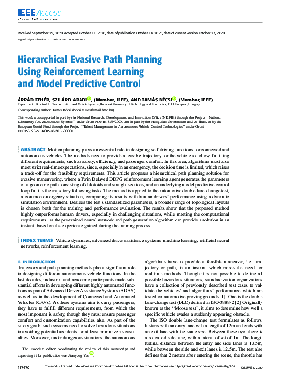 (PDF) Hierarchical Evasive Path Planning Using Reinforcement Learning and Model Predictive Control
