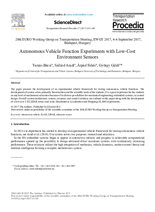 (PDF) Autonomous Vehicle Function Experiments with Low-Cost Environment ...