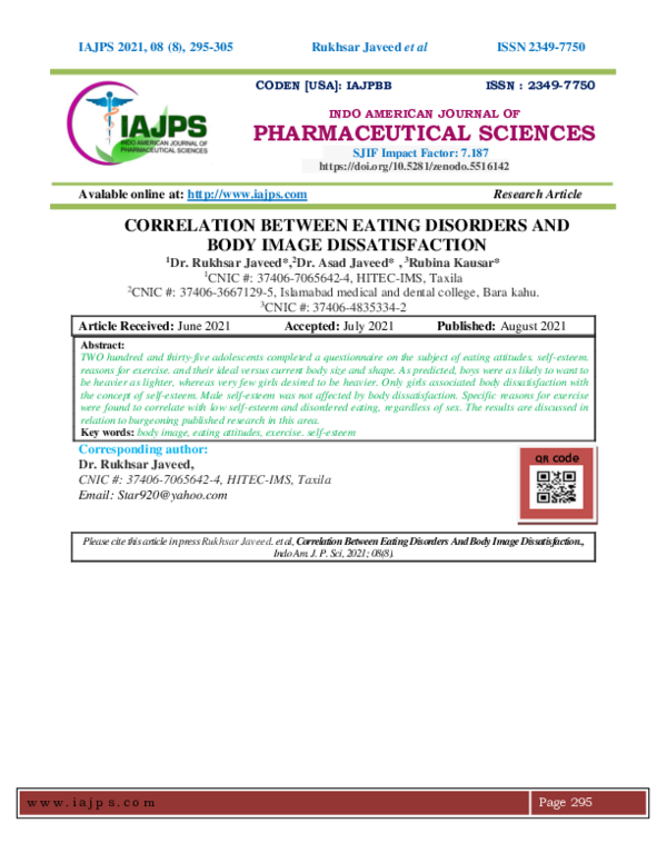 PDF CORRELATION BETWEEN EATING DISORDERS AND BODY IMAGE DISSATISFACTION Dr Rukhsar Javeed pdf-correlation-between-eating-disorders-and-body-image-dissatisfaction-dr-rukhsar-javeed