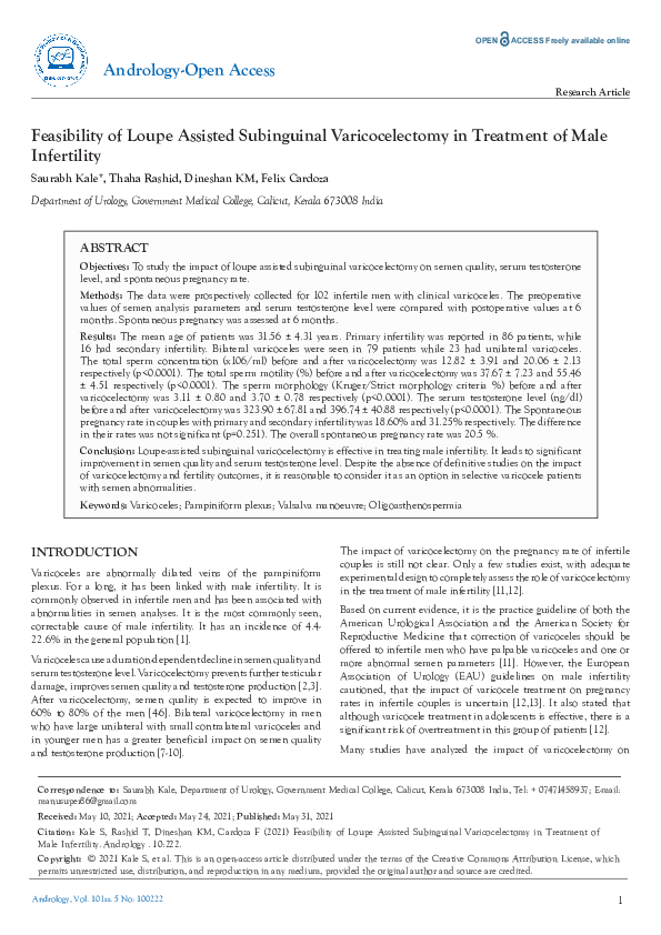 (PDF) Feasibility of Loupe Assisted Subinguinal Varicocelectomy in ...