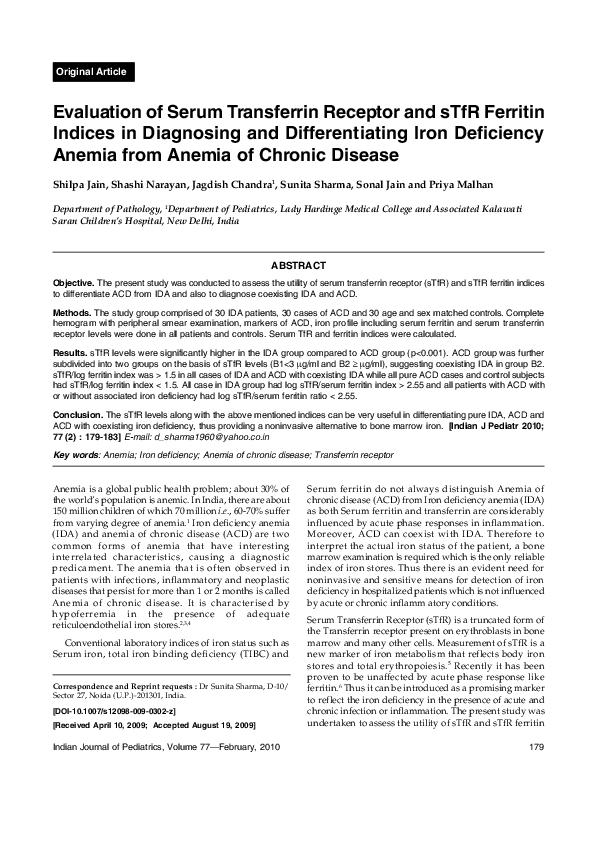 (PDF) Evaluation of serum transferrin receptor and sTfR ferritin ...