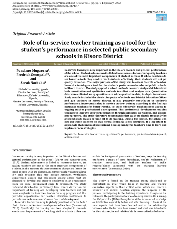 (PDF) Role of In-service teacher training as a tool for the student’s ...