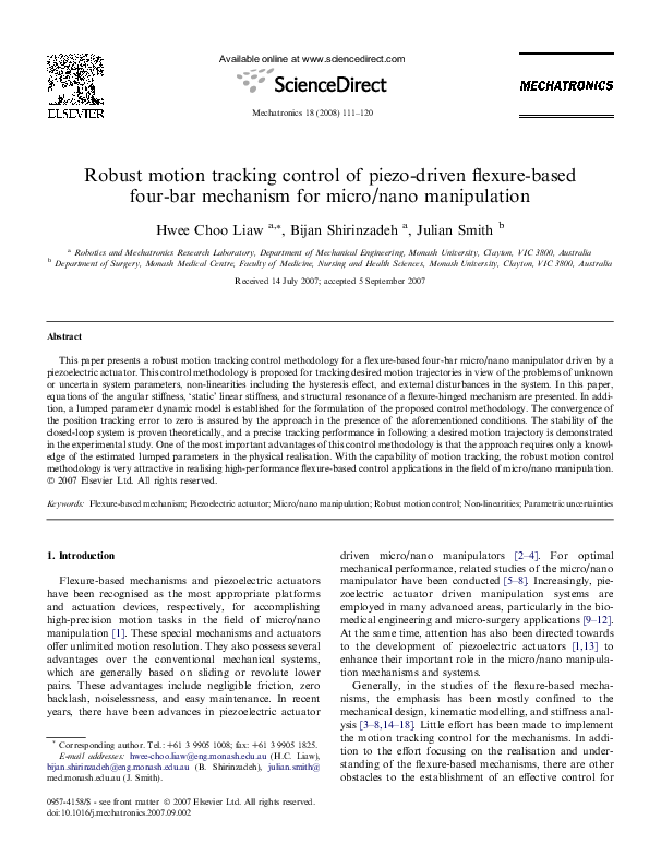 (PDF) Robust motion tracking control of piezo-driven flexure-based four ...