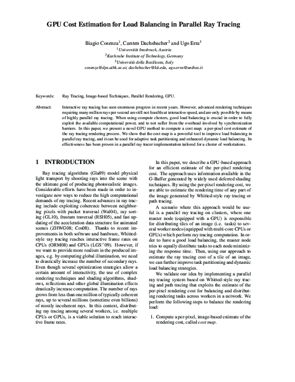 (PDF) GPU Cost Estimation for Load Balancing in Parallel Ray Tracing