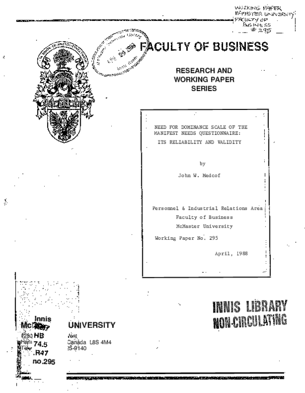 (PDF) The Need for Dominance Scale of the Manifest Needs Questionnaire ...