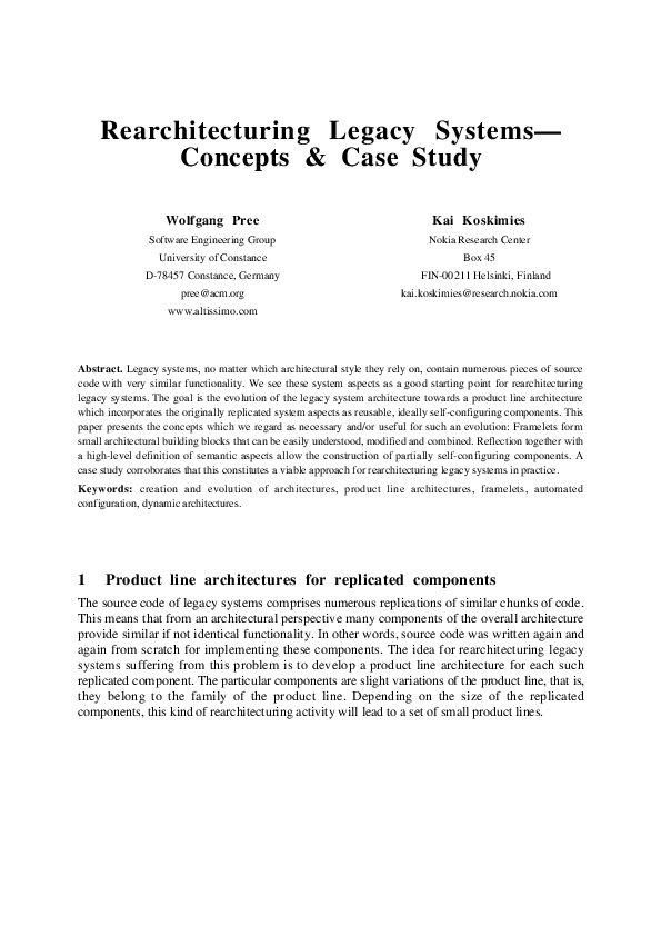 (PDF) Rearchitecturing Legacy Systems Concepts & Case Study