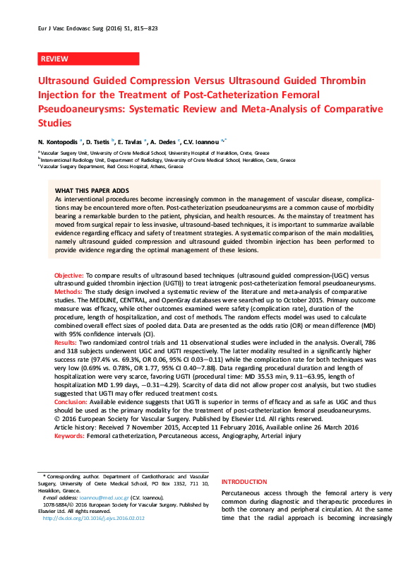 (PDF) Ultrasound Guided Compression Versus Ultrasound Guided Thrombin ...