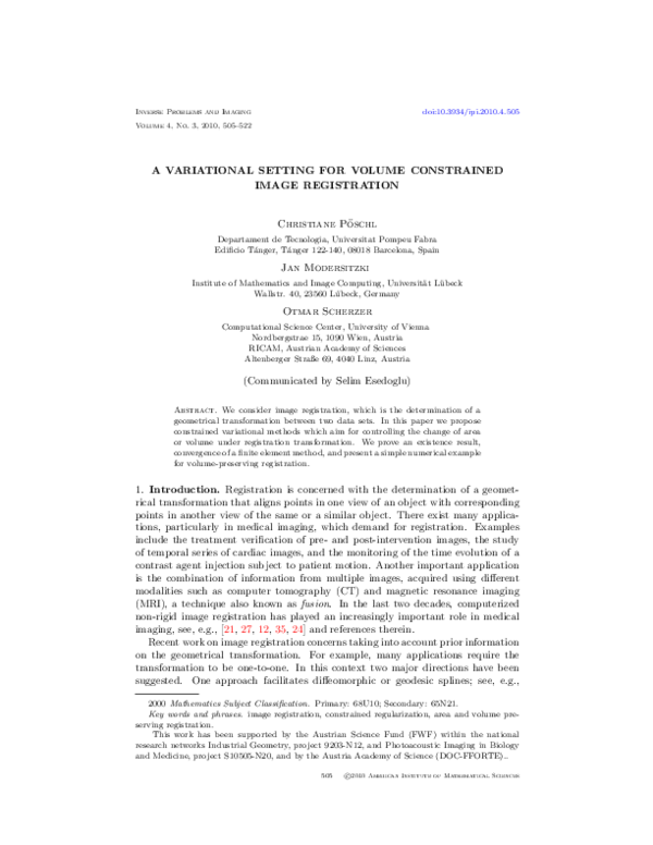 (PDF) A variational setting for volume constrained image registration