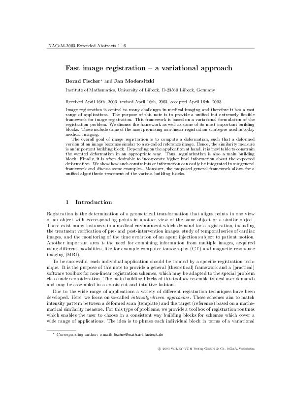 (PDF) Fast image registration: a variational approach | Jan Modersitzki - Academia.edu