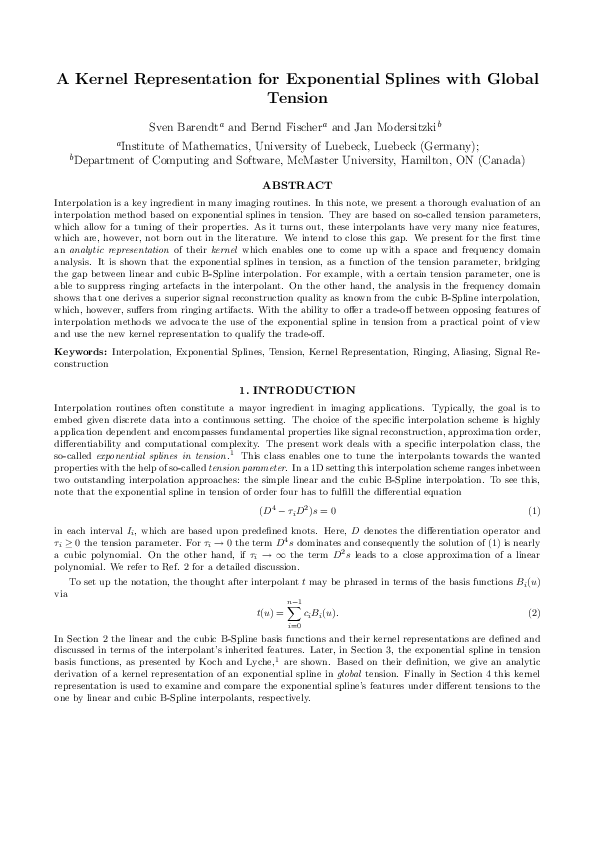 (PDF) A kernel representation for exponential splines with global tension
