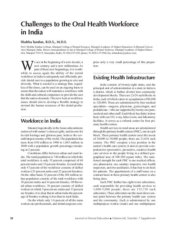 (PDF) Challenges to the Oral Health Workforce in India