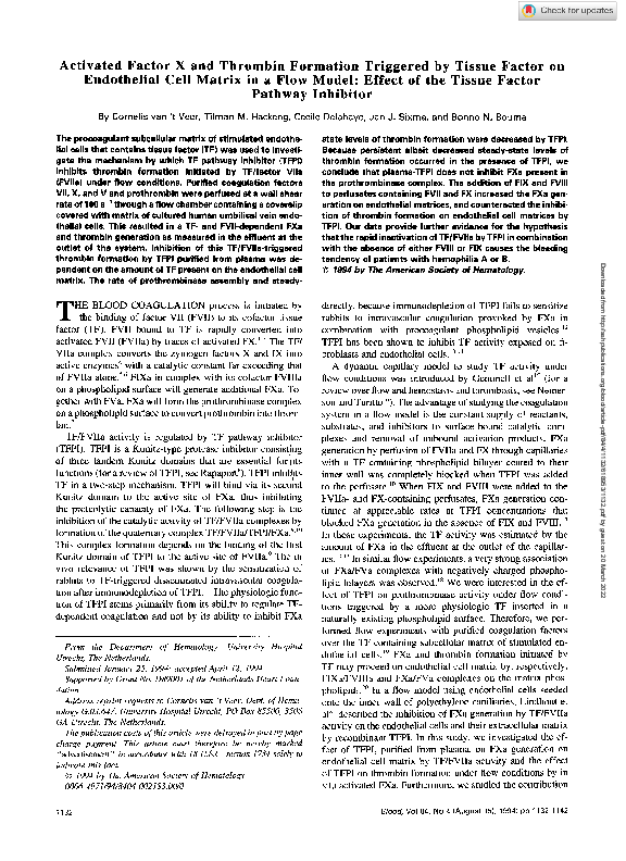 Pdf Activated Factor X And Thrombin Formation Triggered By Tissue